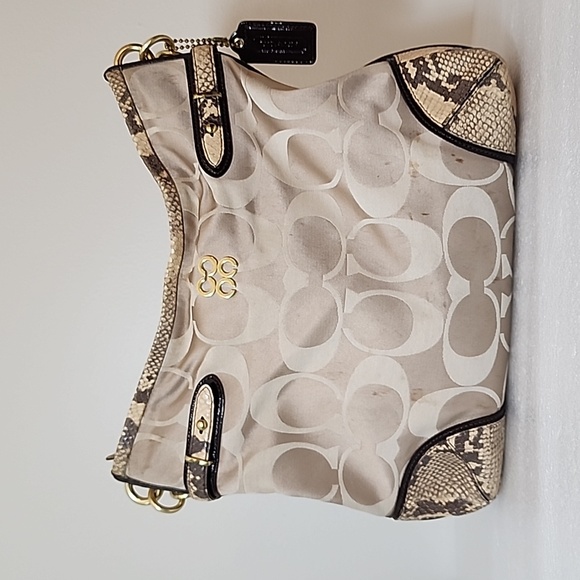Coach | Bags | Coach Colette Signature Sateen And Snakeskin Shoulder ...